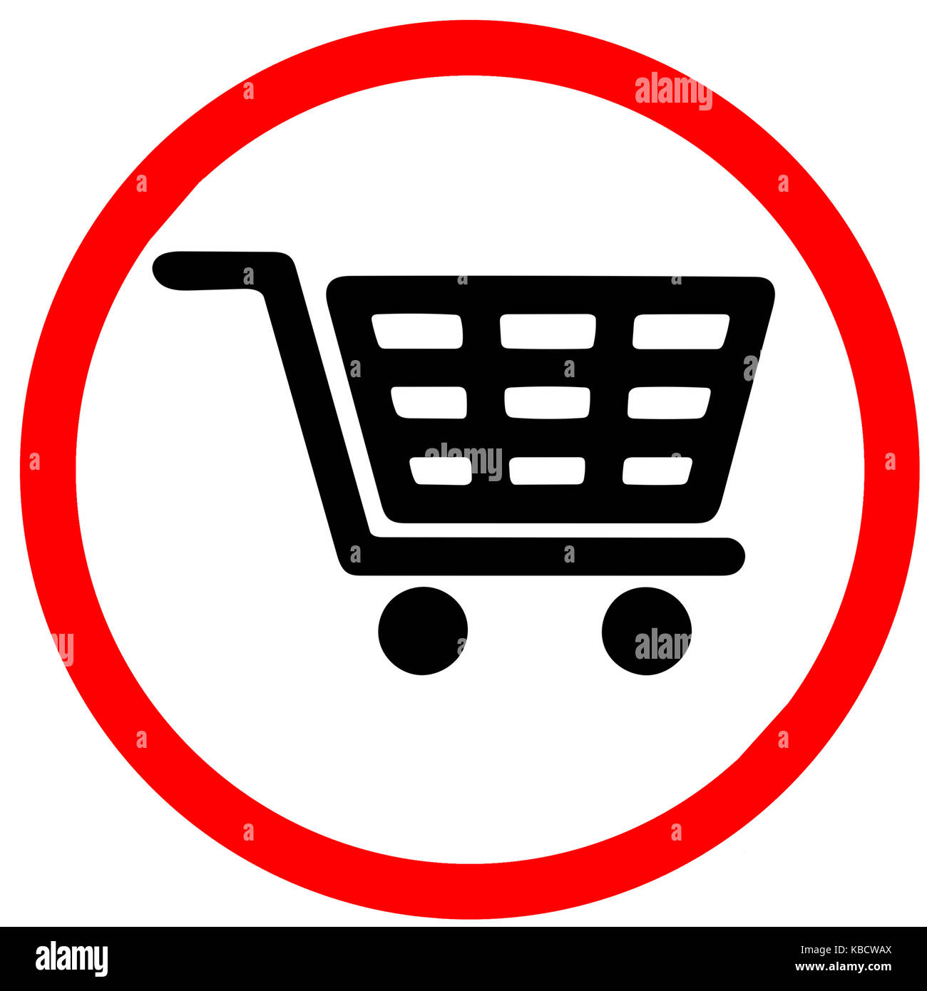 shopping car, center mall, warning sign caution symbol on white ...