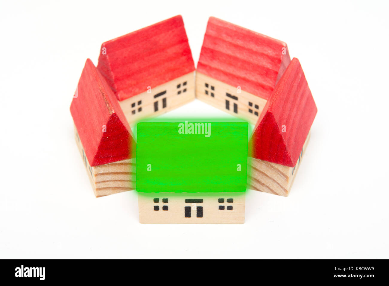 Model homes arranged on isolated white background for construction ...