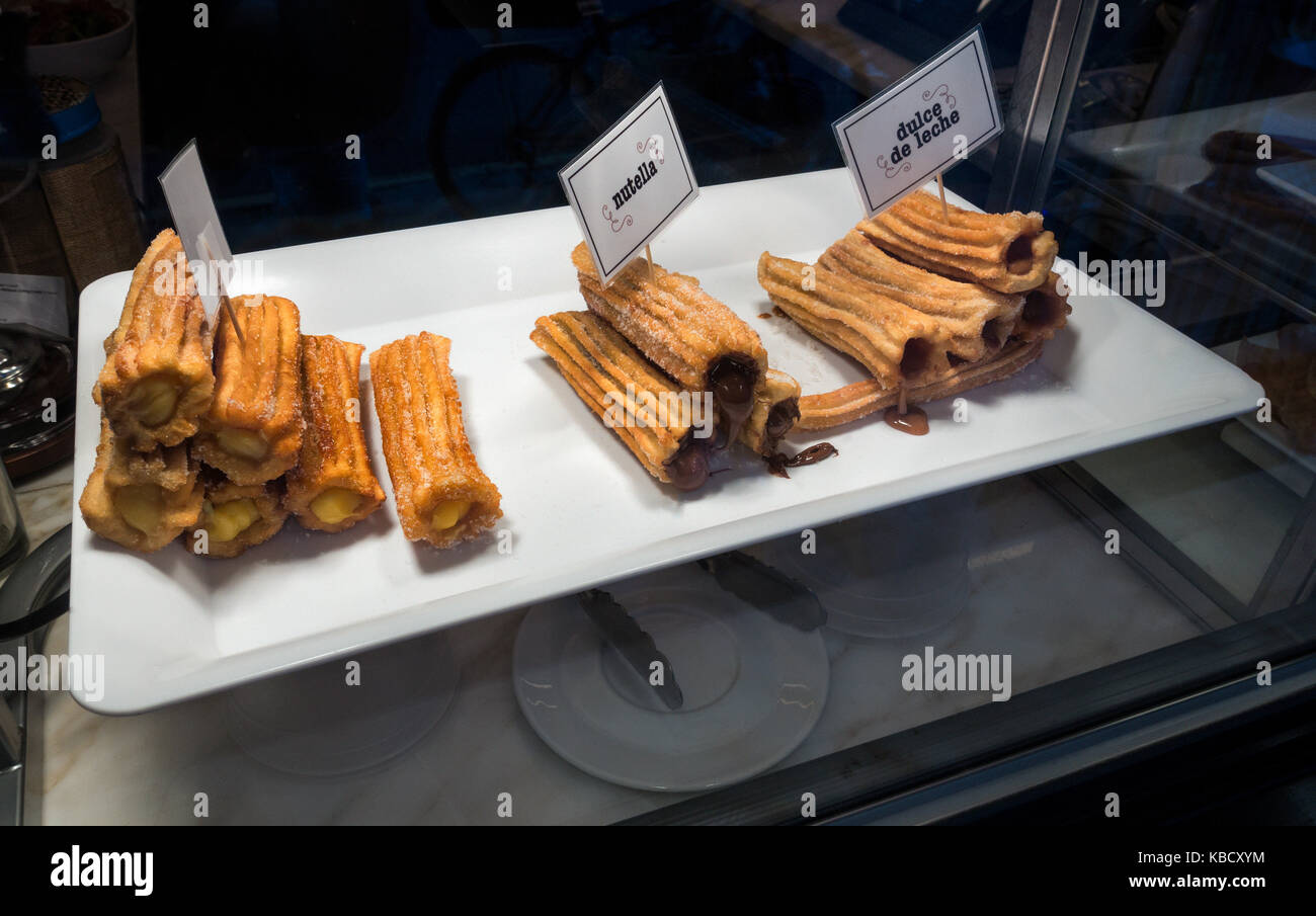 Churros, a Spanish wrapped and filled fresh pasty displayed in the ...