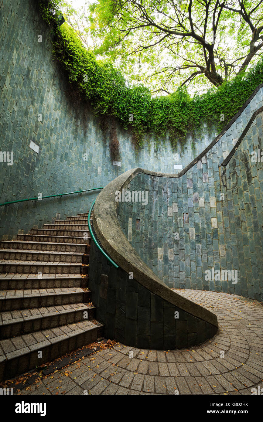 Spiral staircase of underground crossing at Fort Canning Park ...