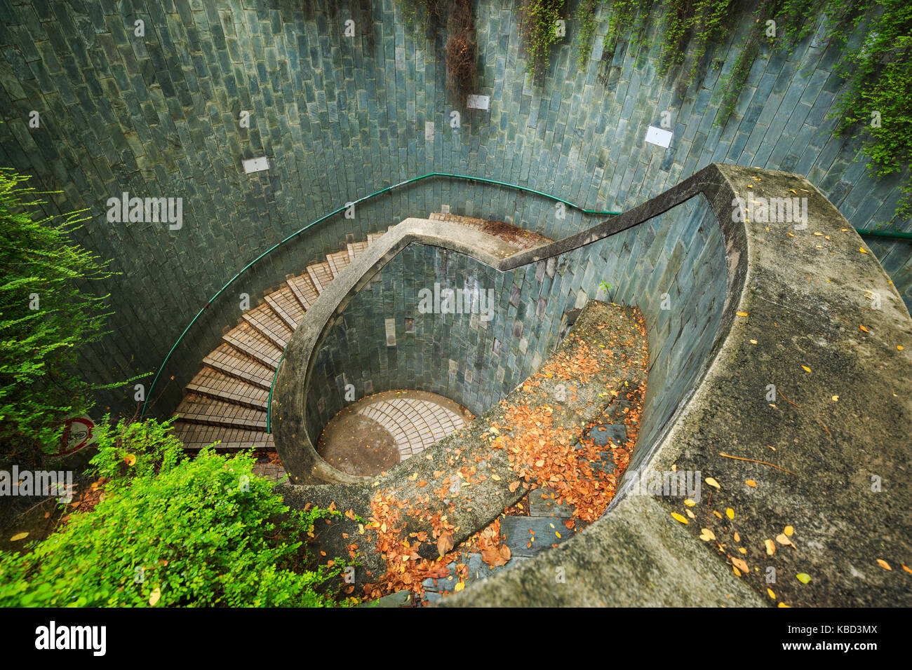 Spiral staircase of underground crossing at Fort Canning Park ...