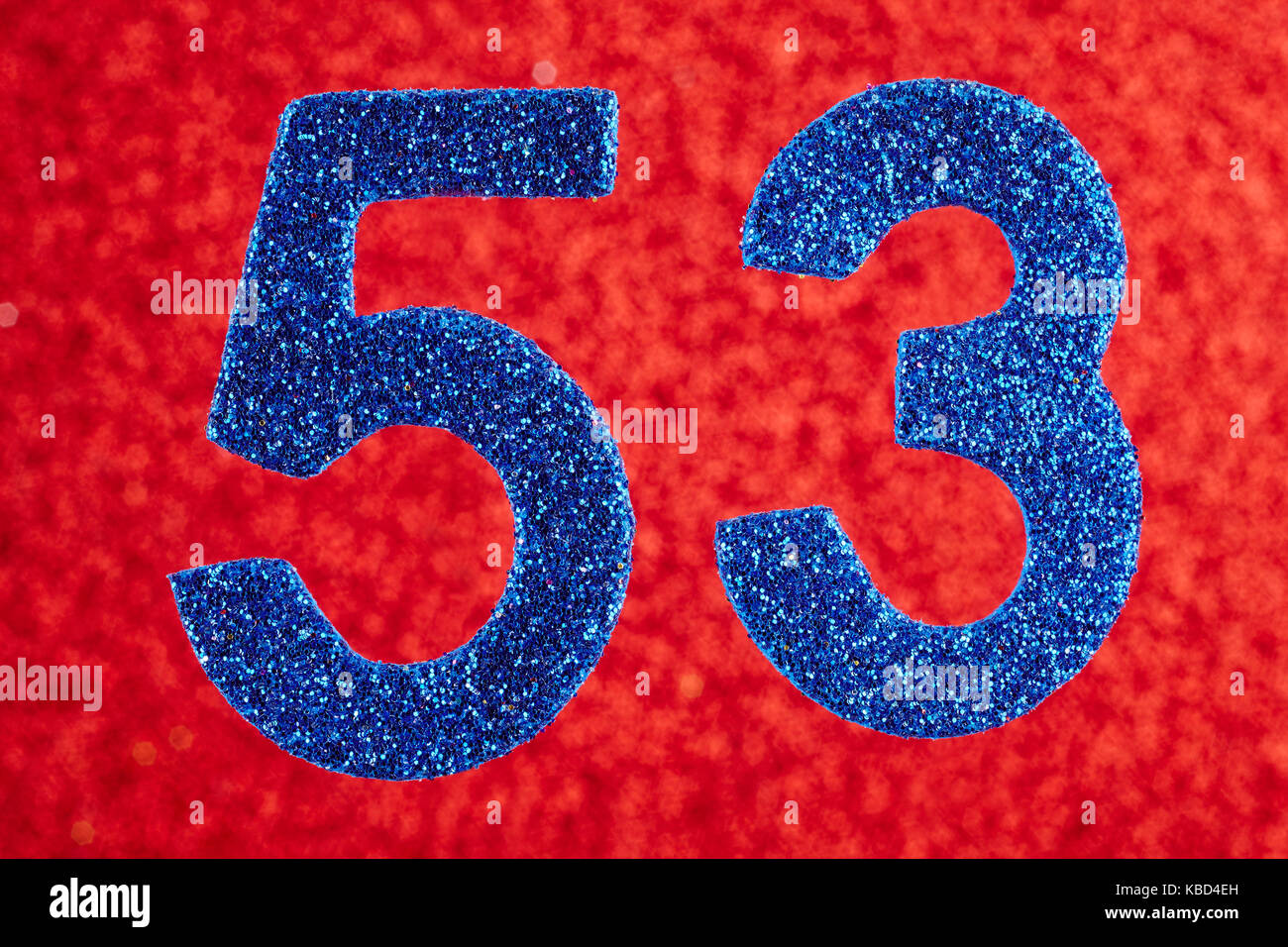 Number fifty-three blue color over a red background. Anniversary ...