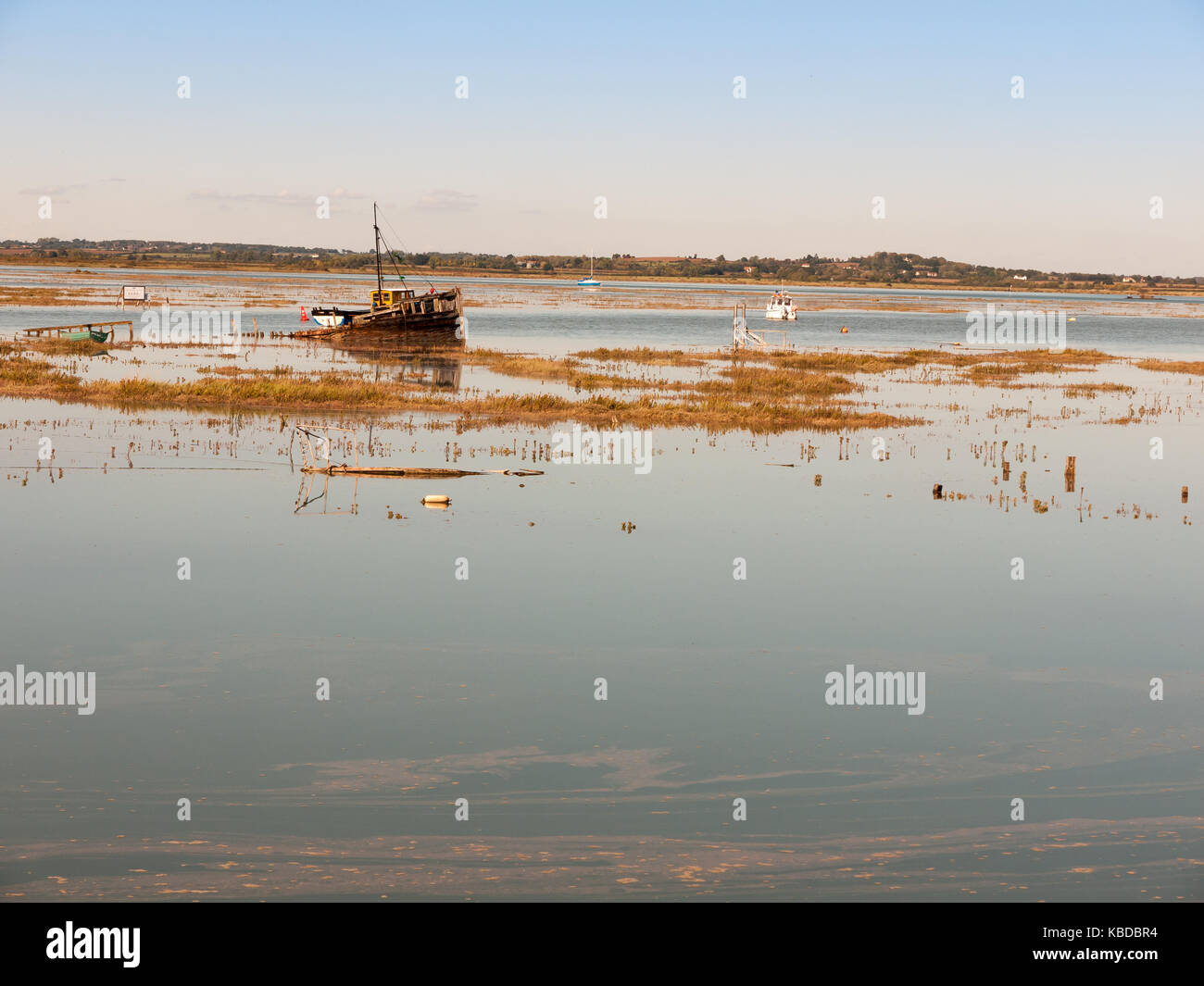 beautiful peaceful harbour scene estuary maldon boat mast reflections ...