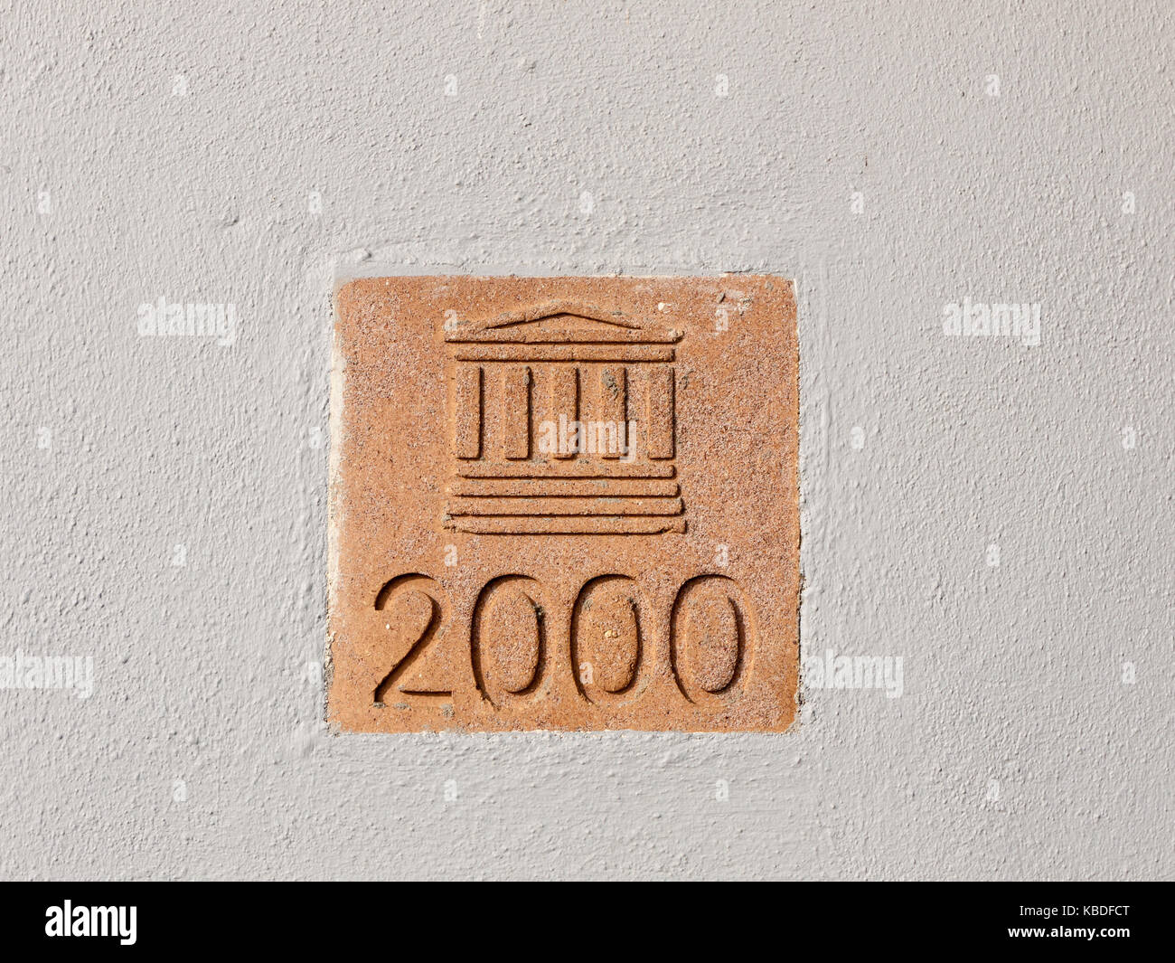 sign on wall outside 2000 column building plaque; Essex; England; UK ...