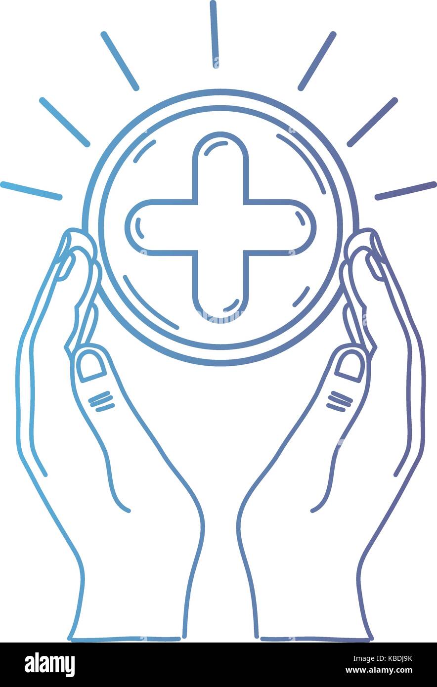 line hands with cross medicine symbol to help the people Stock Vector ...