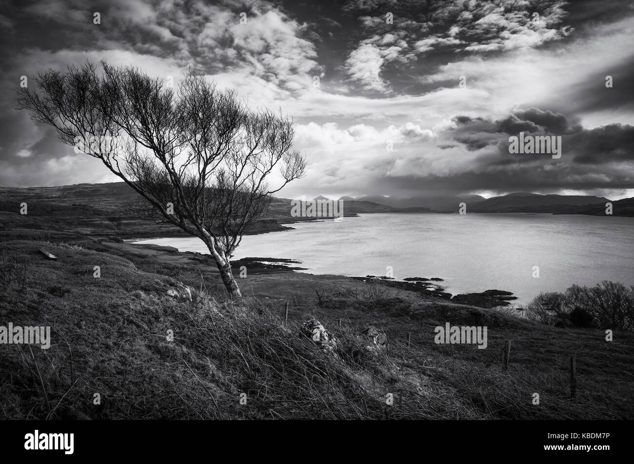Snow clouds across Loch Na Keal with Ben More mountain and hills, Isle ...