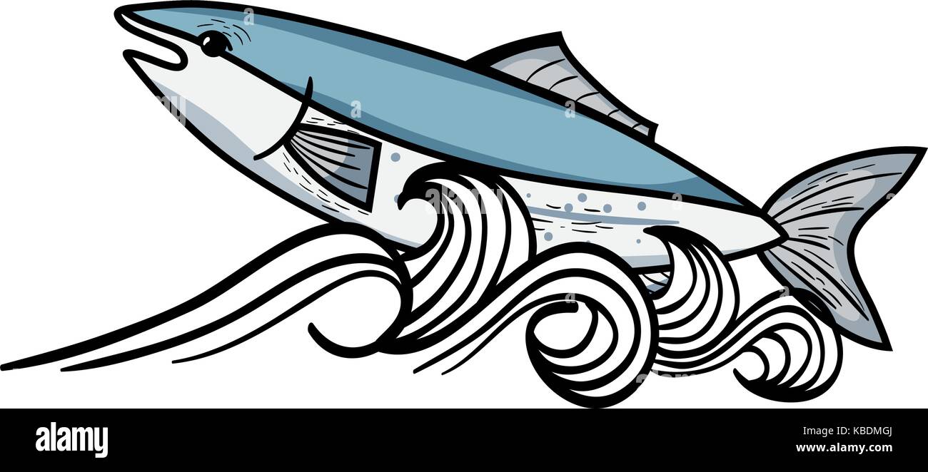 fish animal in the sea with waves design Stock Vector Image & Art - Alamy
