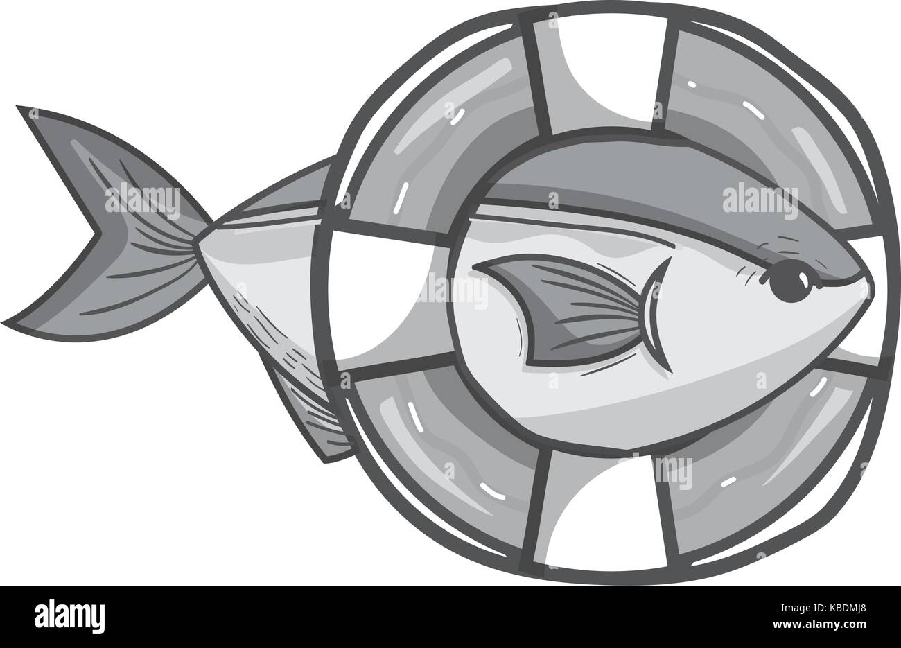 grayscale fish with life buoy object design Stock Vector Image & Art ...