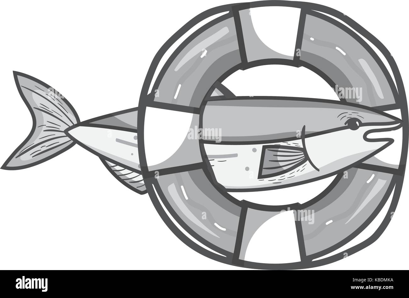 grayscale fish with life buoy object design Stock Vector Image & Art ...
