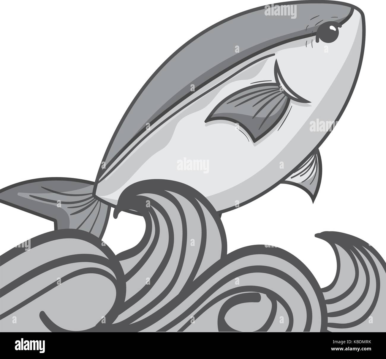 grayscale fish animal in the sea with waves design Stock Vector Image ...