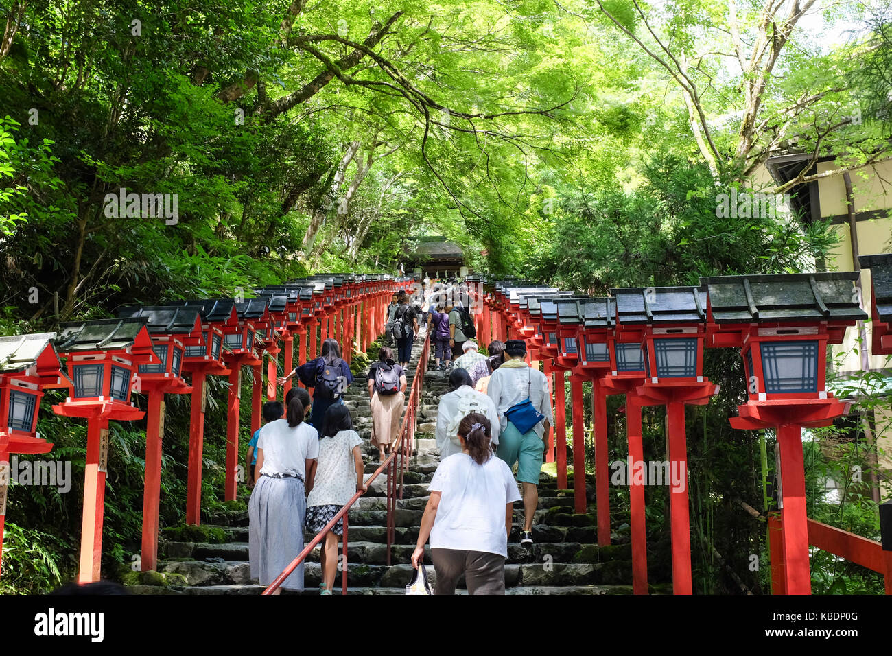 Steps leading up to Kifune Shrine, a Shinto shrine in the village of ...