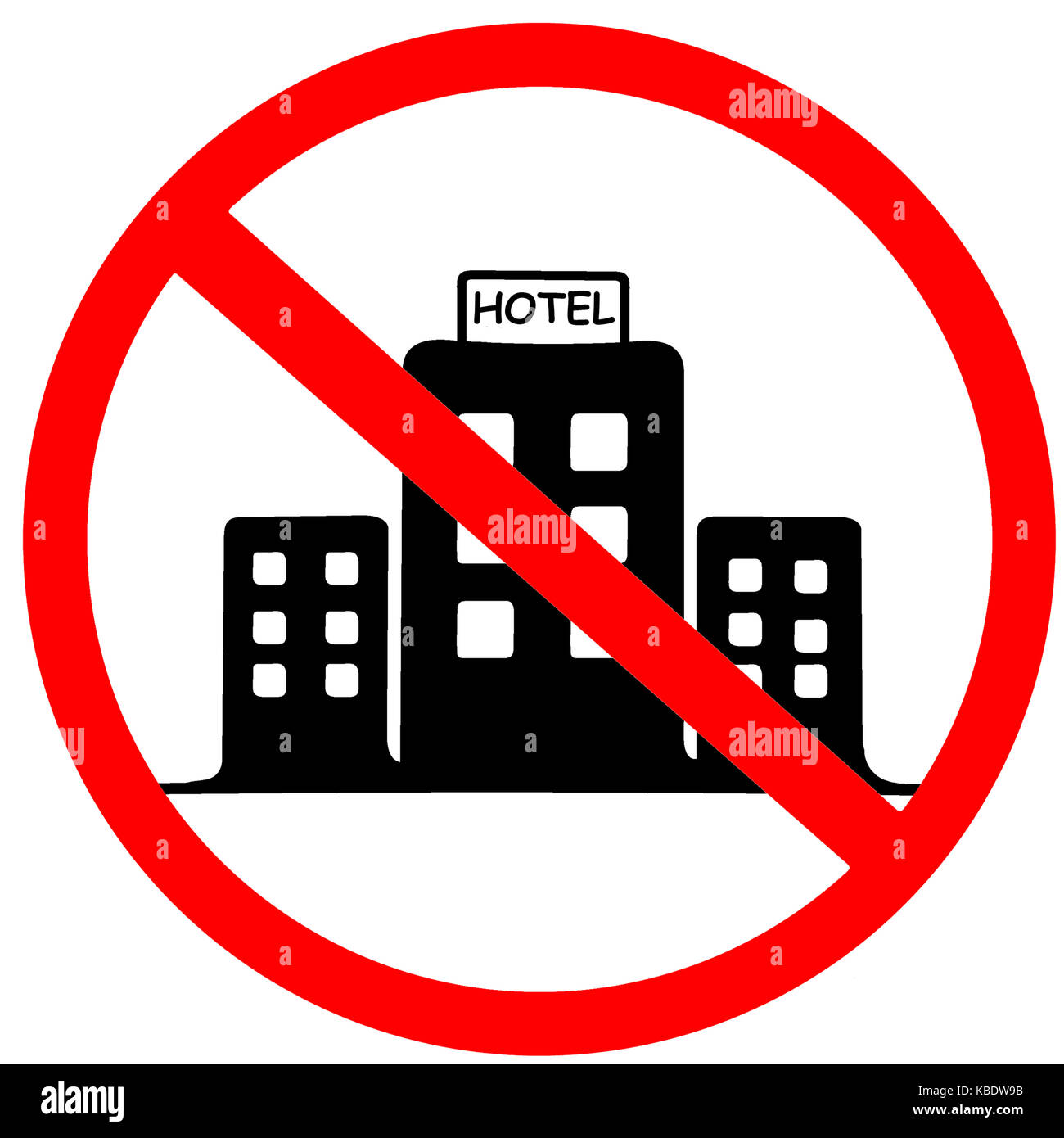 Accomadation not allowed. End of Hotel area. Red warning symbol sign ...