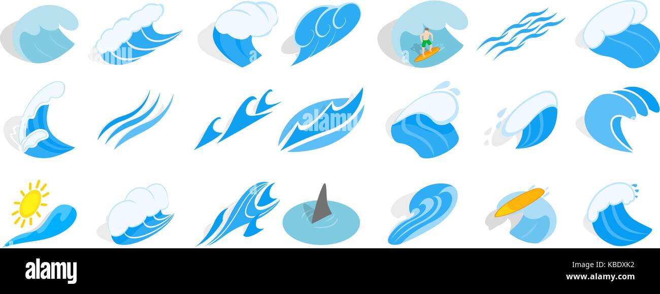Ocean wave icon set, isometric style Stock Vector Image & Art - Alamy