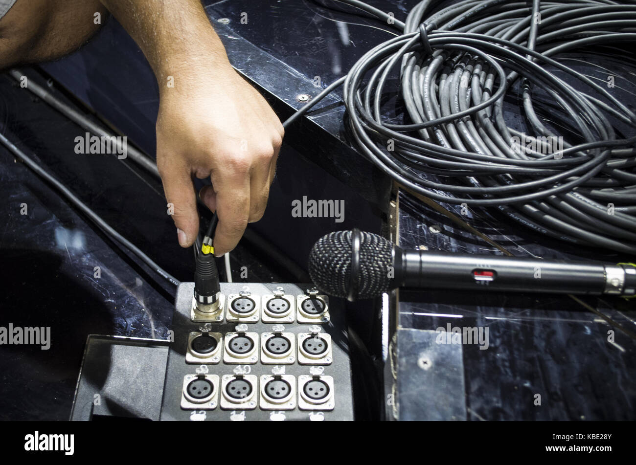 microphone cable connected to a mixer Stock Photo - Alamy