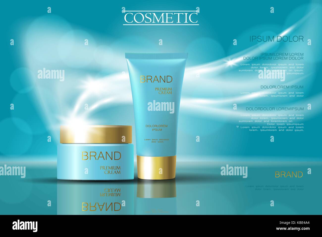 Golden light blue skincare cream package cosmetics ads. Realistic 3d ...