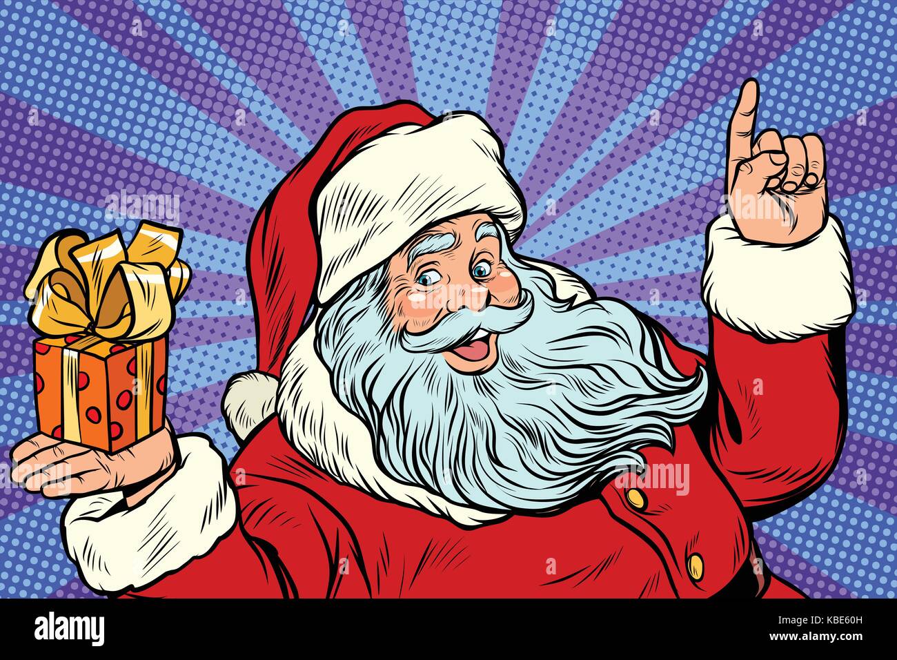 Santa Claus with Christmas gift box. New year and Christmas. Pop art ...