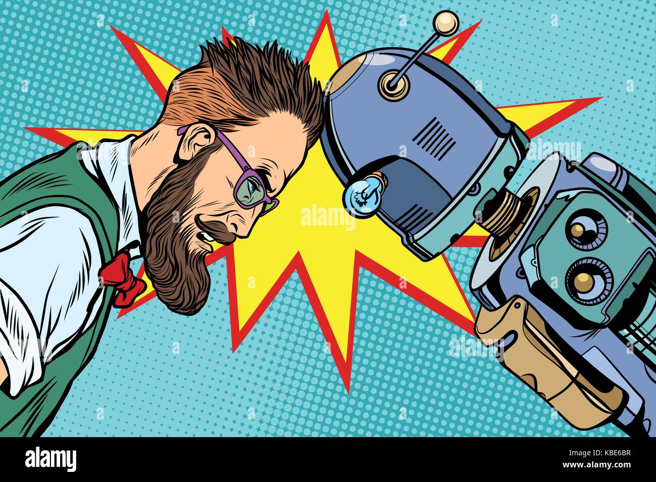 Robot vs human, humanity and technology. Pop art retro vector vintage ...
