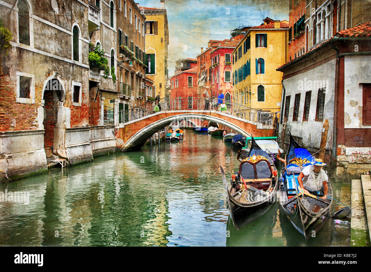 Romantic beautiful Venice - artistic picture in painting style Stock ...