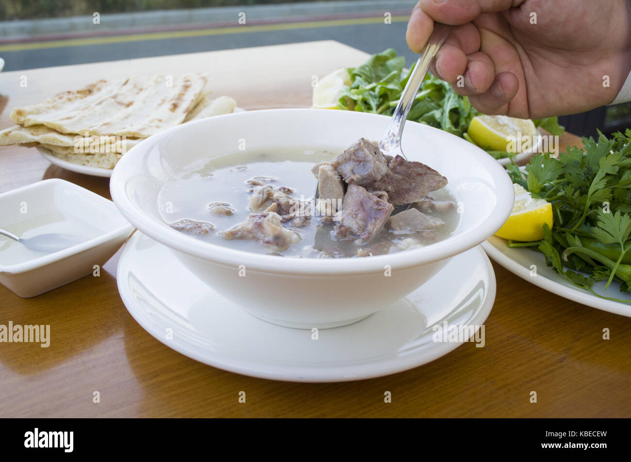 turkish traditional tripe soup; iskembe corbasi and offal soup Stock ...