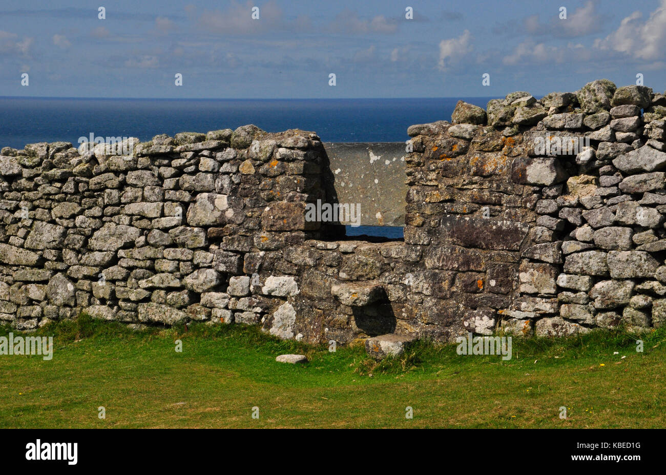 Granite dry stone wall with stile on Lundy Island, Devon, UK Stock ...