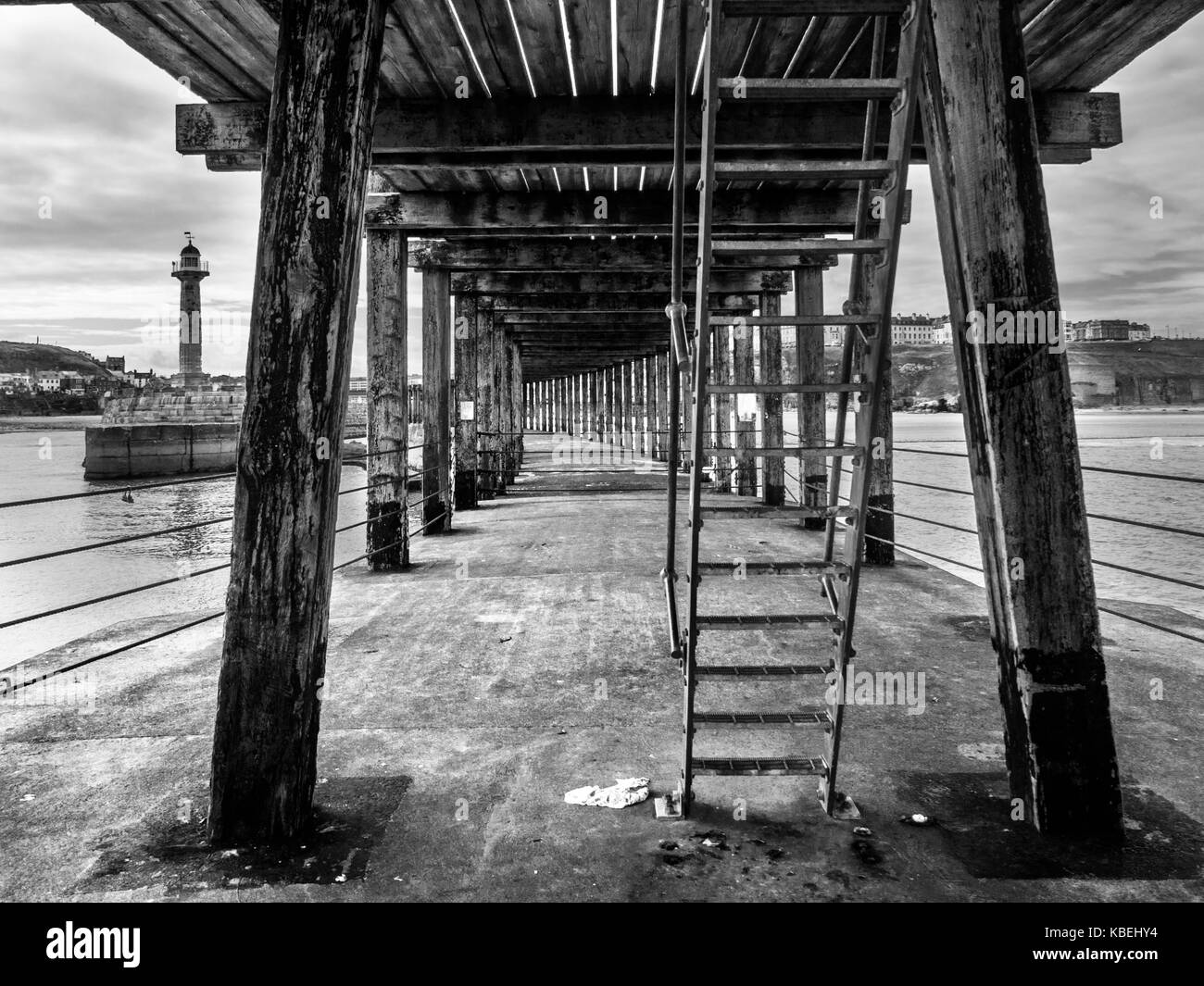 West Pier Lighthouse from under the Breakwater at Whitby North ...