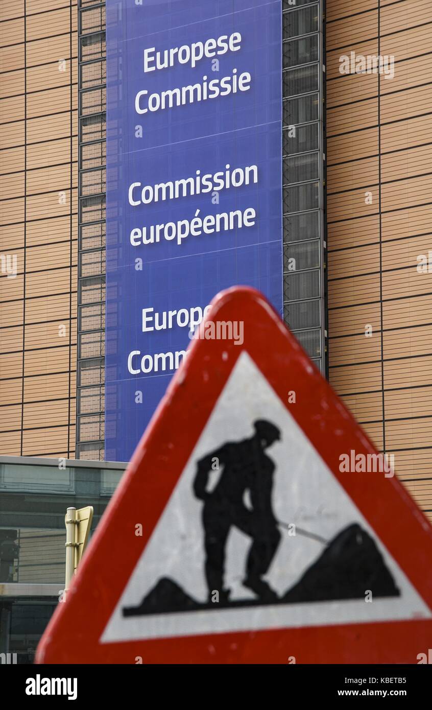 Permanent building site Europe - traffic sign in front of European ...