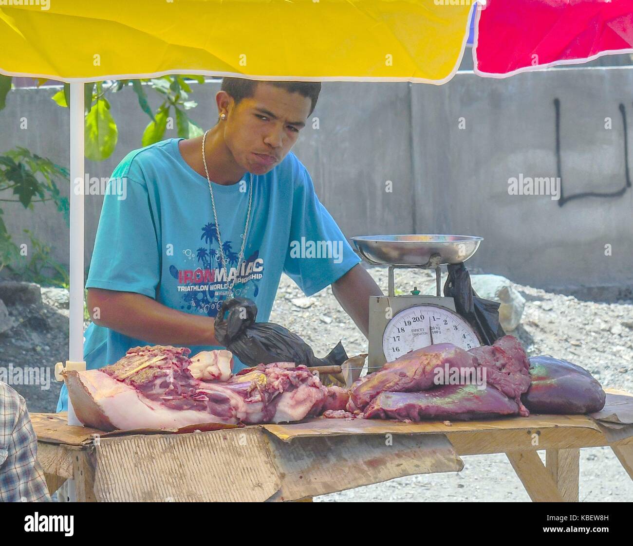 meat for sale on a street market, Dili, Timor-Leste, Dec. 284 2016 ...