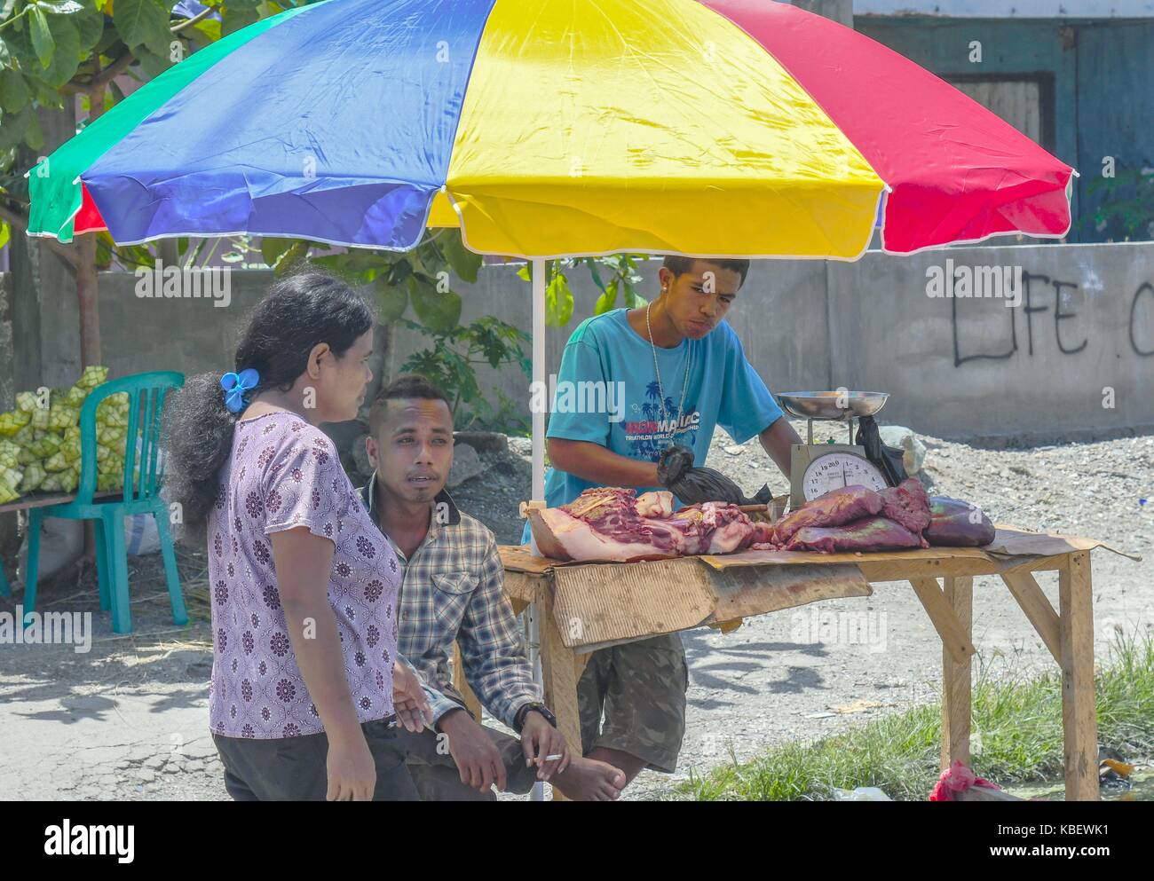 meat for sale on a street market, Dili, Timor-Leste, Dec. 284 2016 ...