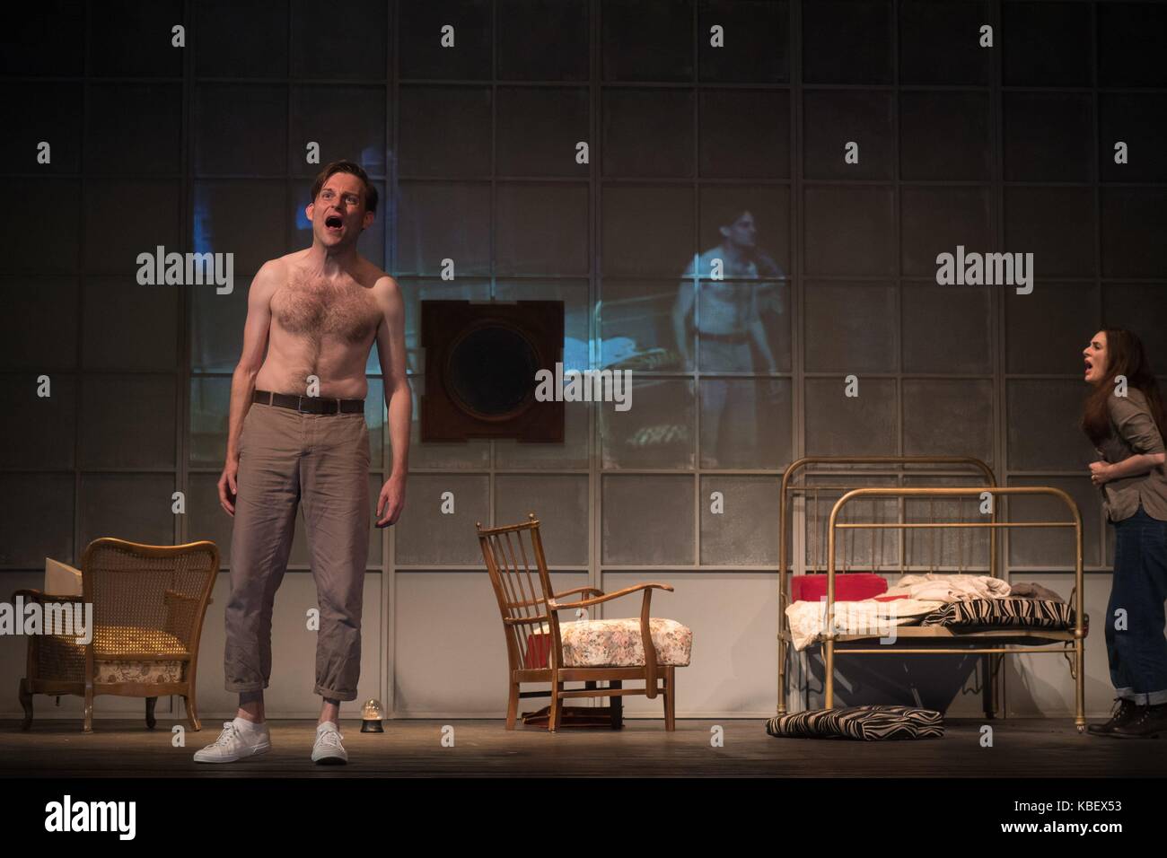 Actors Alexander Finkenwirth, Luisa Taraz in a scene from George Orwell ...