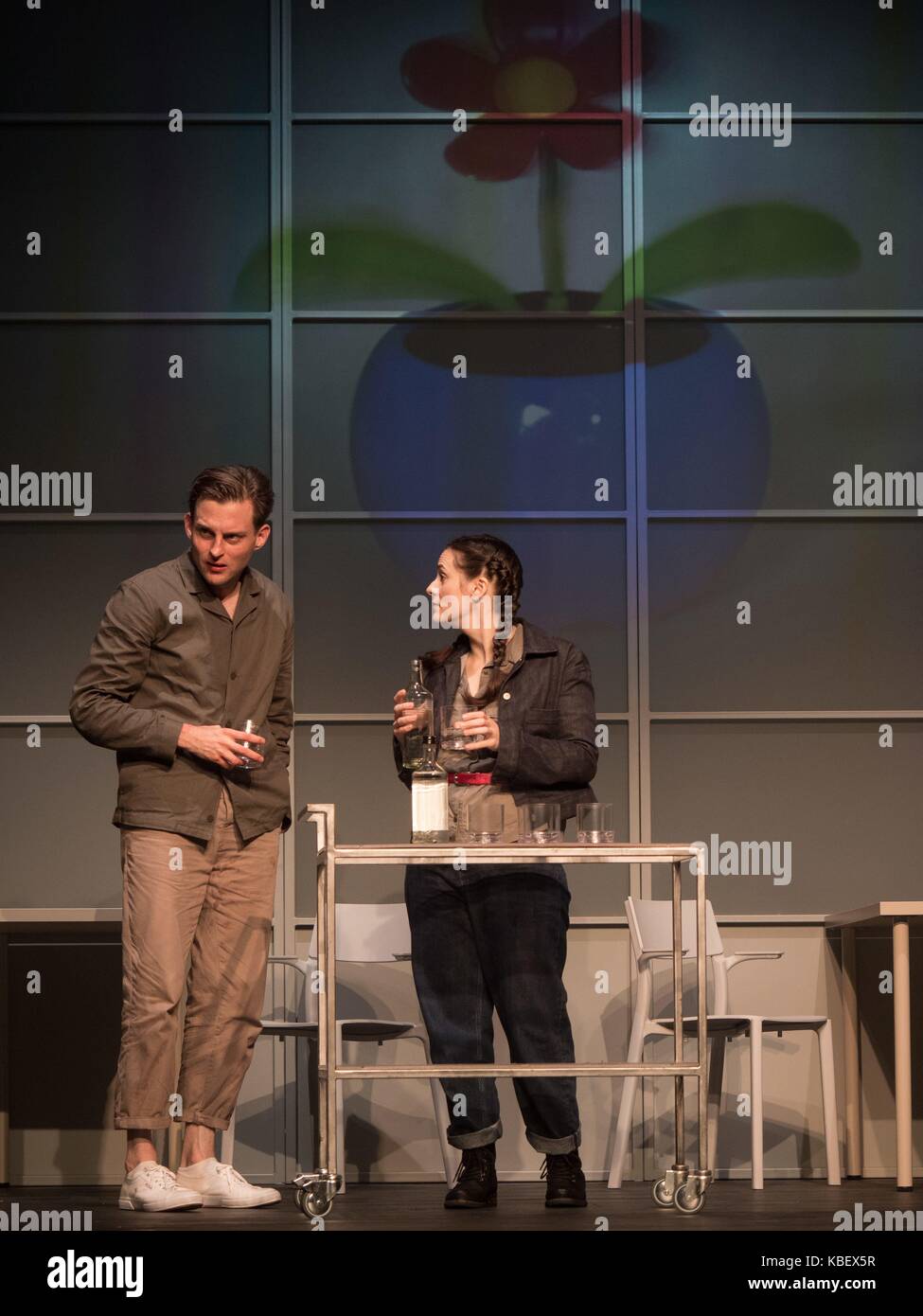 Actors Alexander Finkenwirth, Luisa Taraz in a scene from George Orwell ...