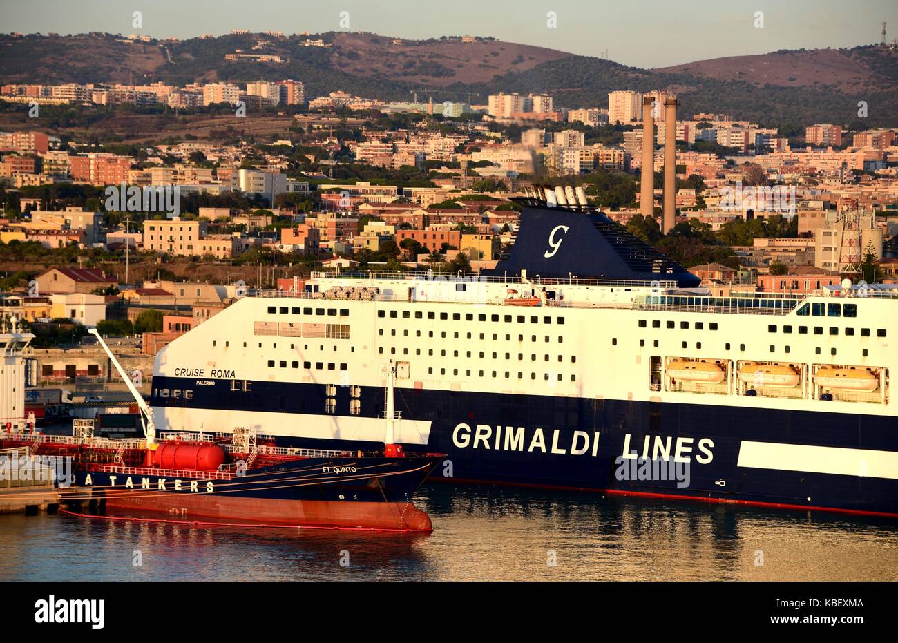 A ferry boat of shpping company Grimaldi Lines at the port of ...
