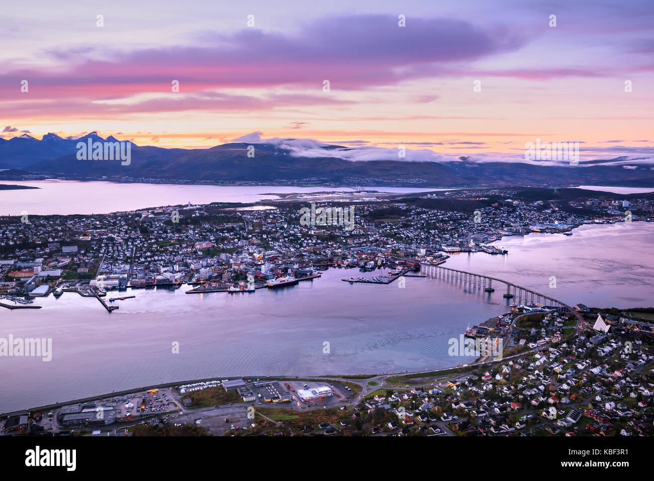 cityscape aerial view of Tromso, Norway, at twilight Stock Photo - Alamy
