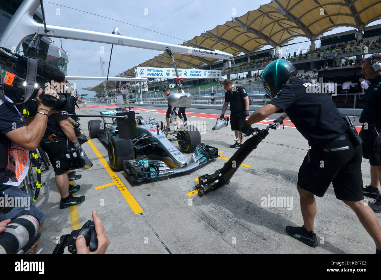 Sepang. 29th Sep, 2017. Mercedes' British driver Lewis Hamilton drives ...
