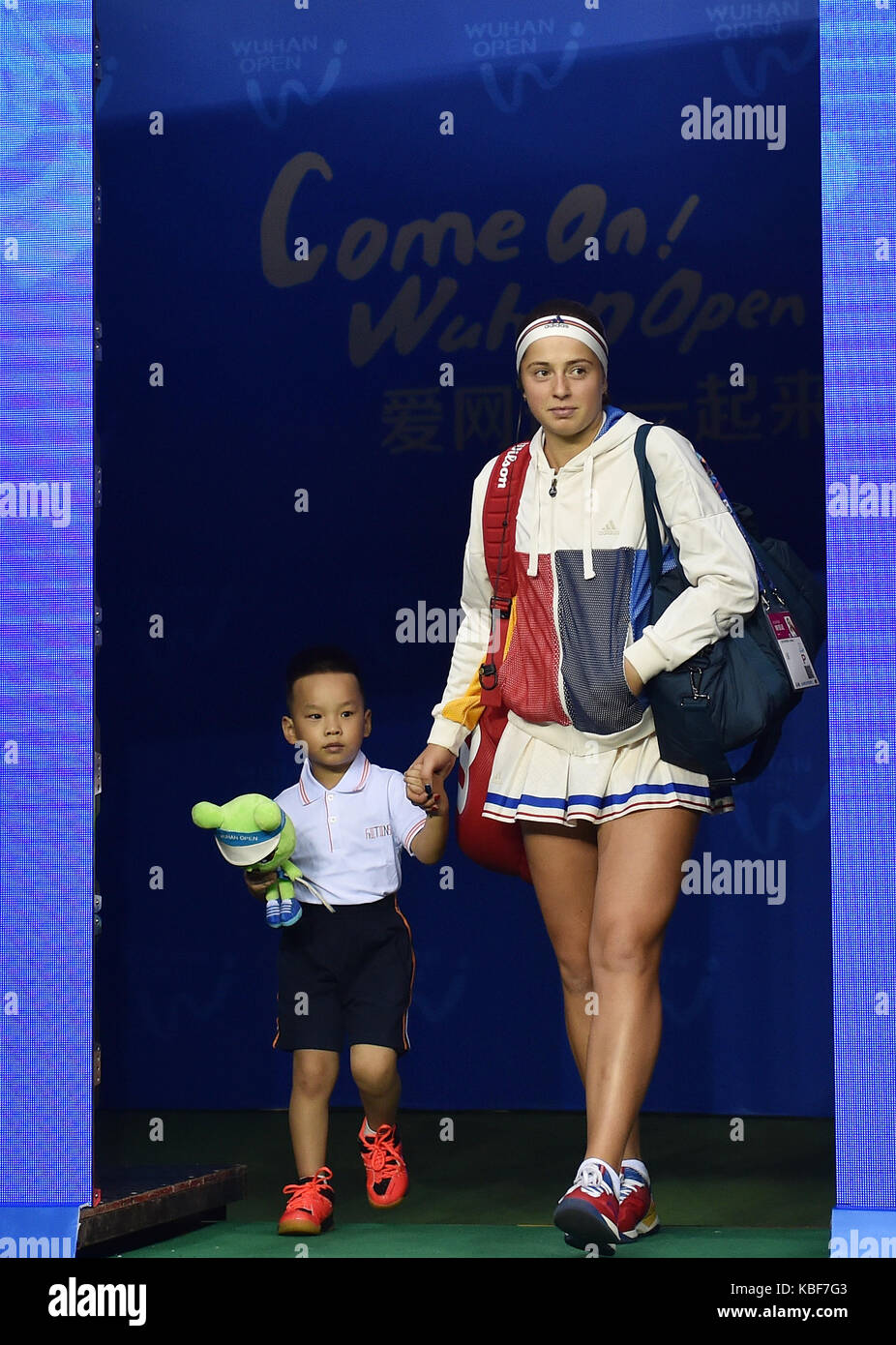 Wuhan, China. 29th Sep, 2017. Jelena Ostapenko of Latvia walks into the ...