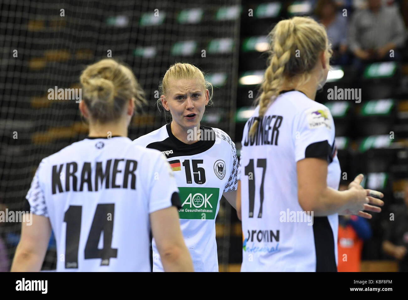 Germany's Kim Naidzinavicius speaks with Stella Kramer (l) and Anne ...