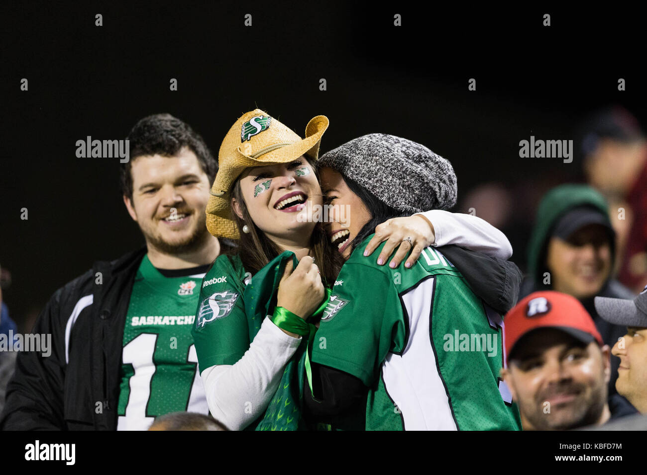 Ottawa, Canada. 29th Sep, 2017. Saskatchewan Roughriders fans celebrate ...