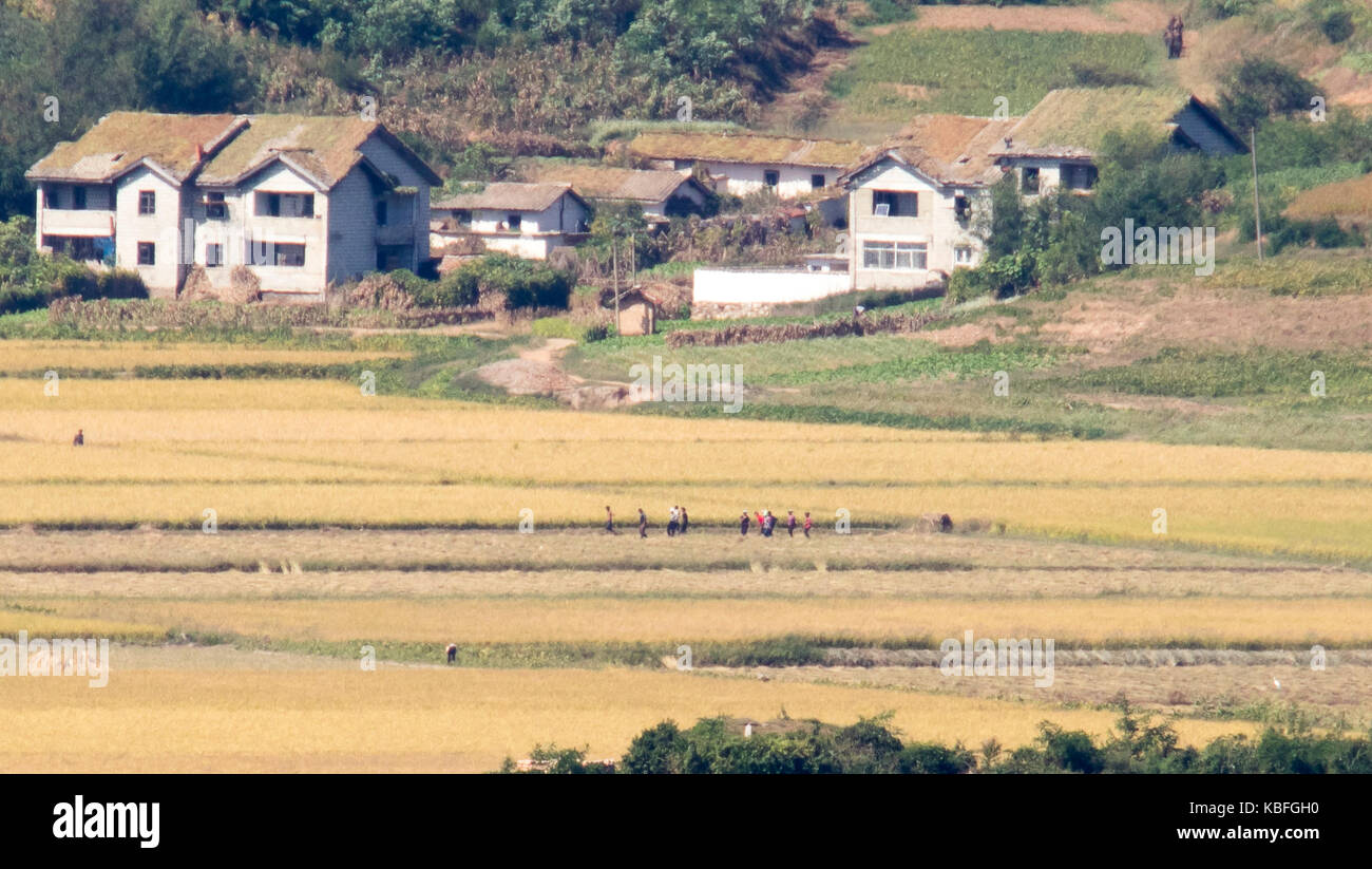 North Korean village in Kaepung county, Sep 29, 2017 : A group of North ...
