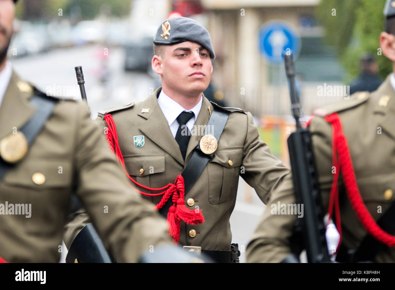 Siero, Spain. 30th September, 2017. A soldier marches at the military ...