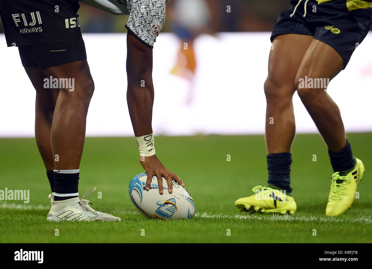 Munich, Germany. 29th Sep, 2017. A Fiji player with a ball featuring ...