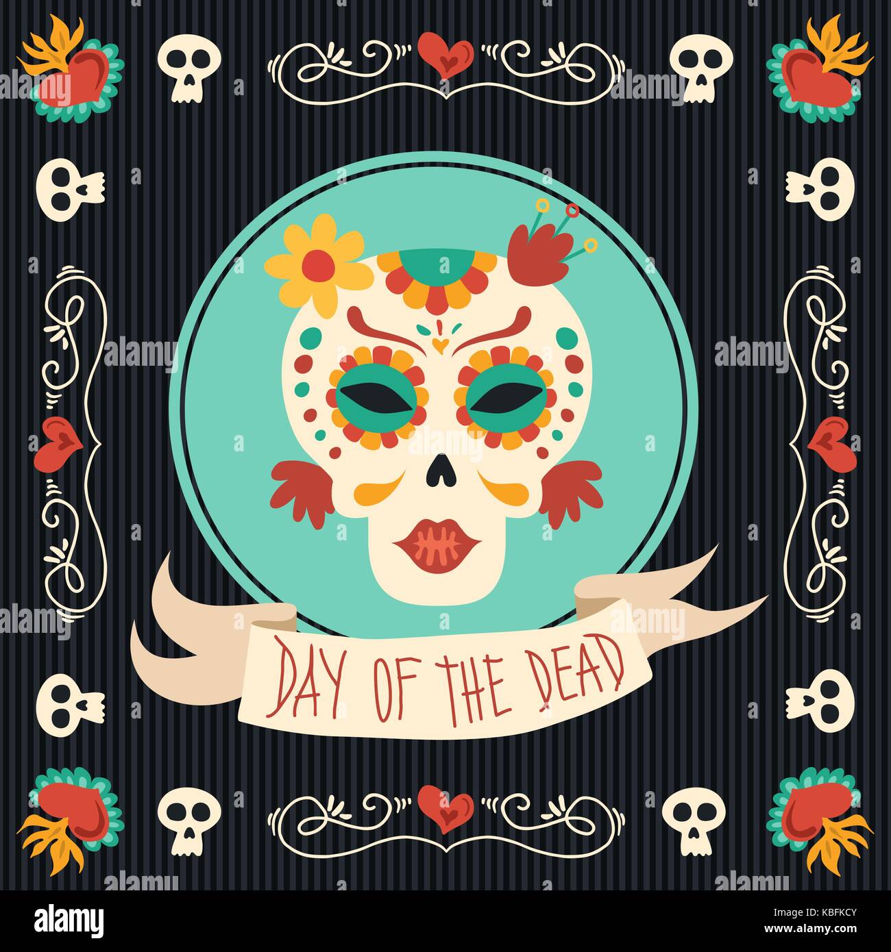Day of the dead traditional mexican catrina sugar skull in hand drawn ...