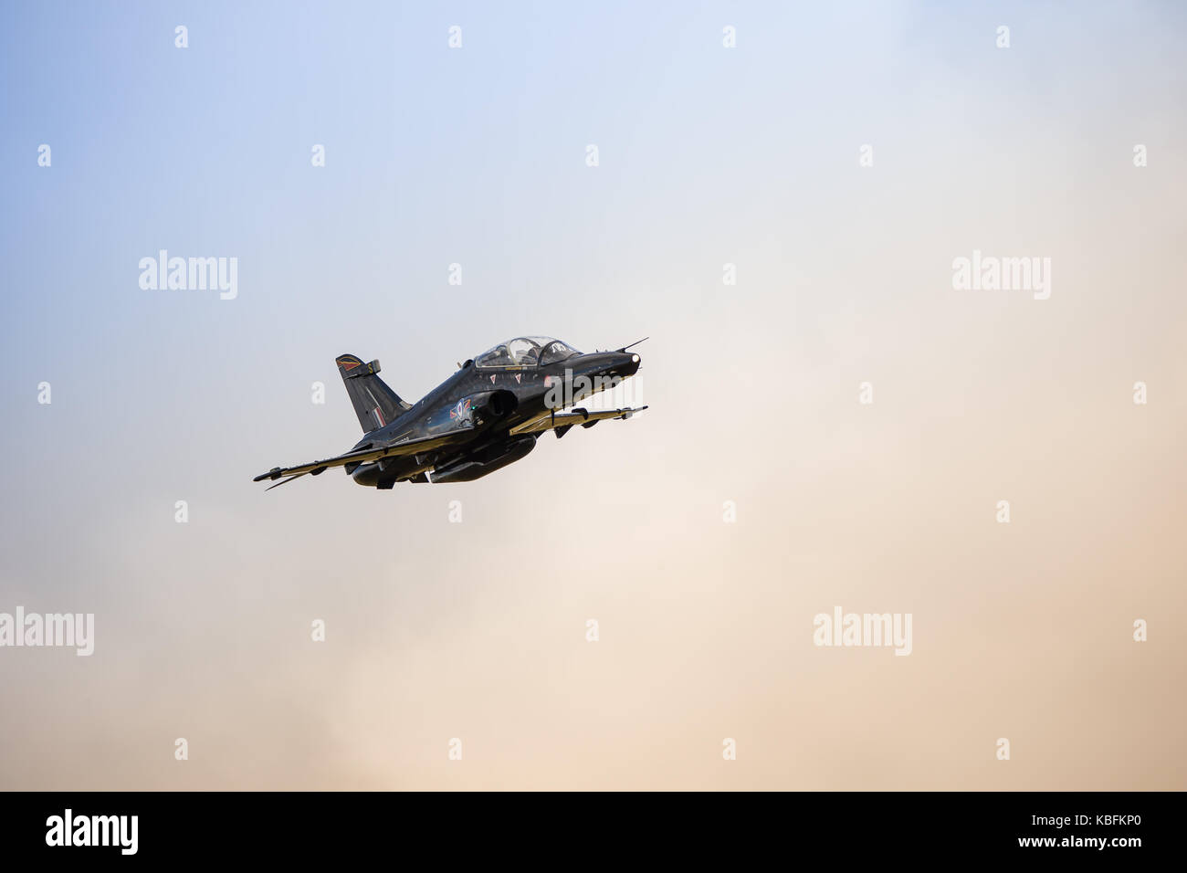 Hawk training aircraft captured on the ascent following a sudden fly-by ...