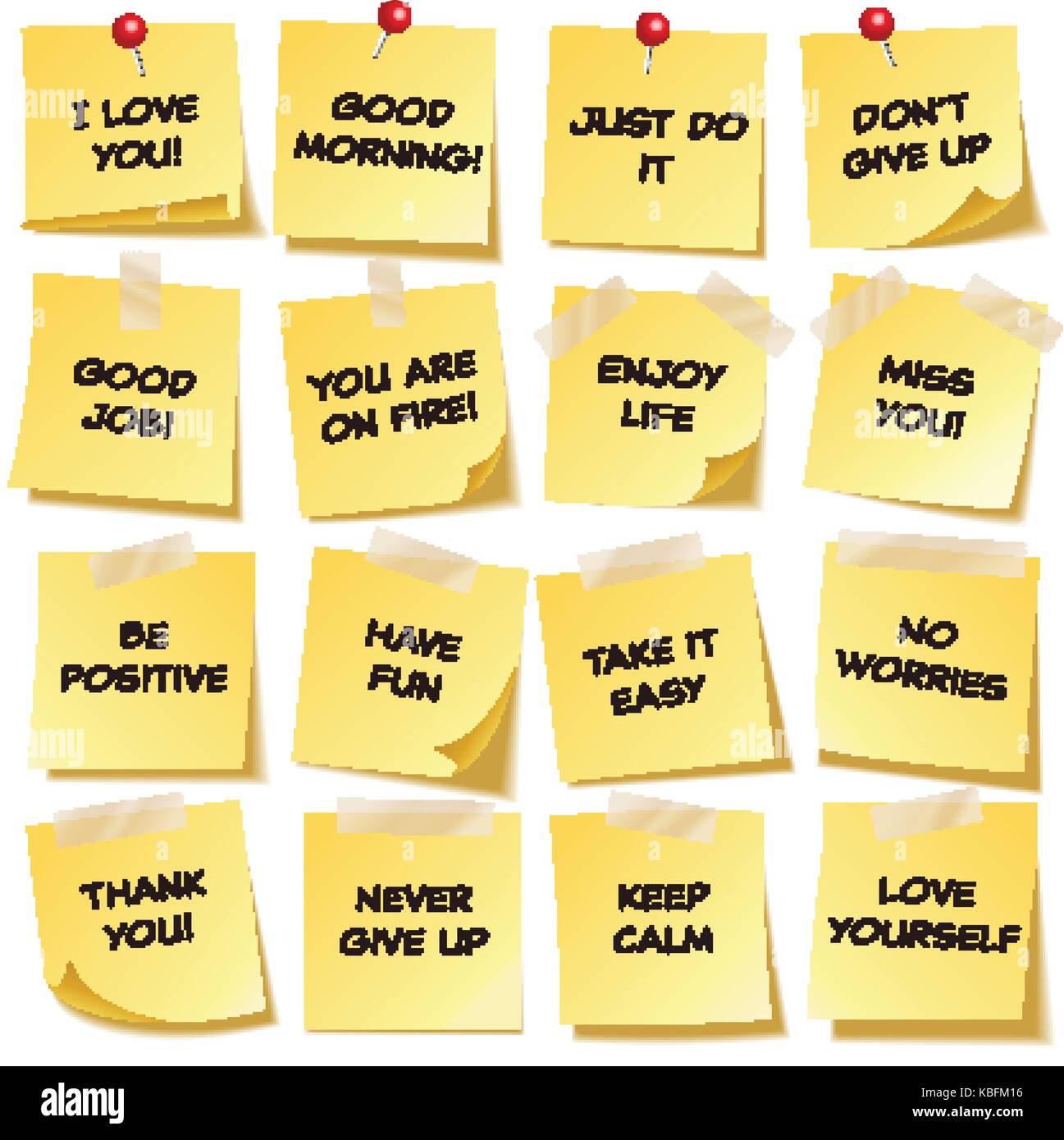 Sticky note with text and shadow isolated on transparent background set. Yellow paper. Message ...