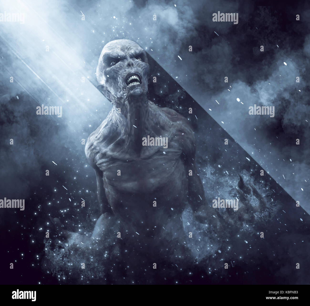 3D Illustration of a demon monster in the rays of light Stock Photo - Alamy