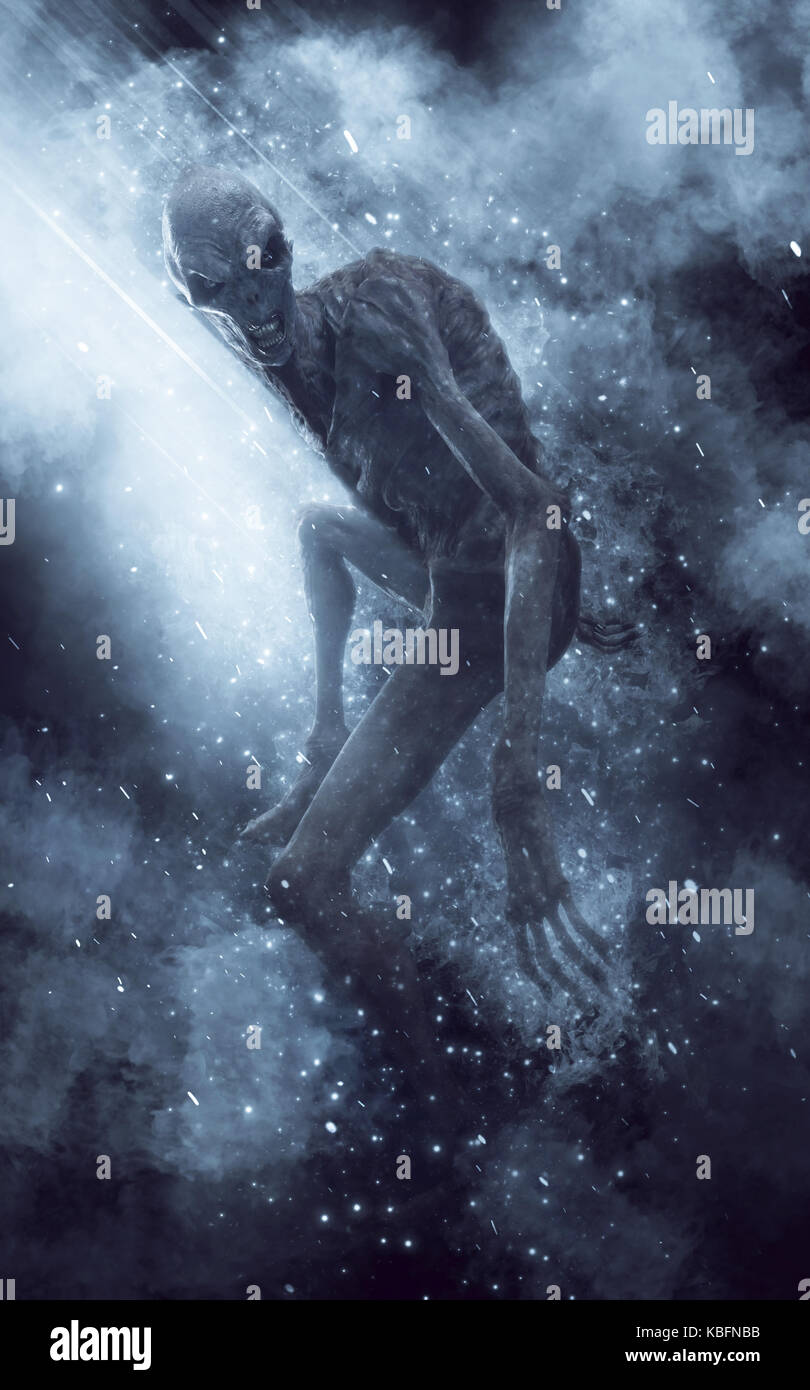 3D Illustration of a demon monster in the rays of light Stock Photo - Alamy