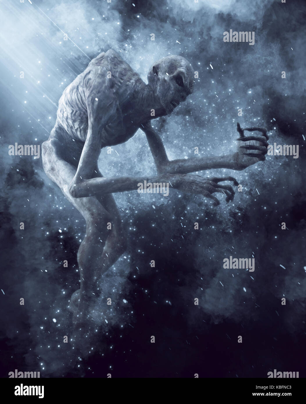 3D Illustration of a demon monster in the rays of light Stock Photo - Alamy