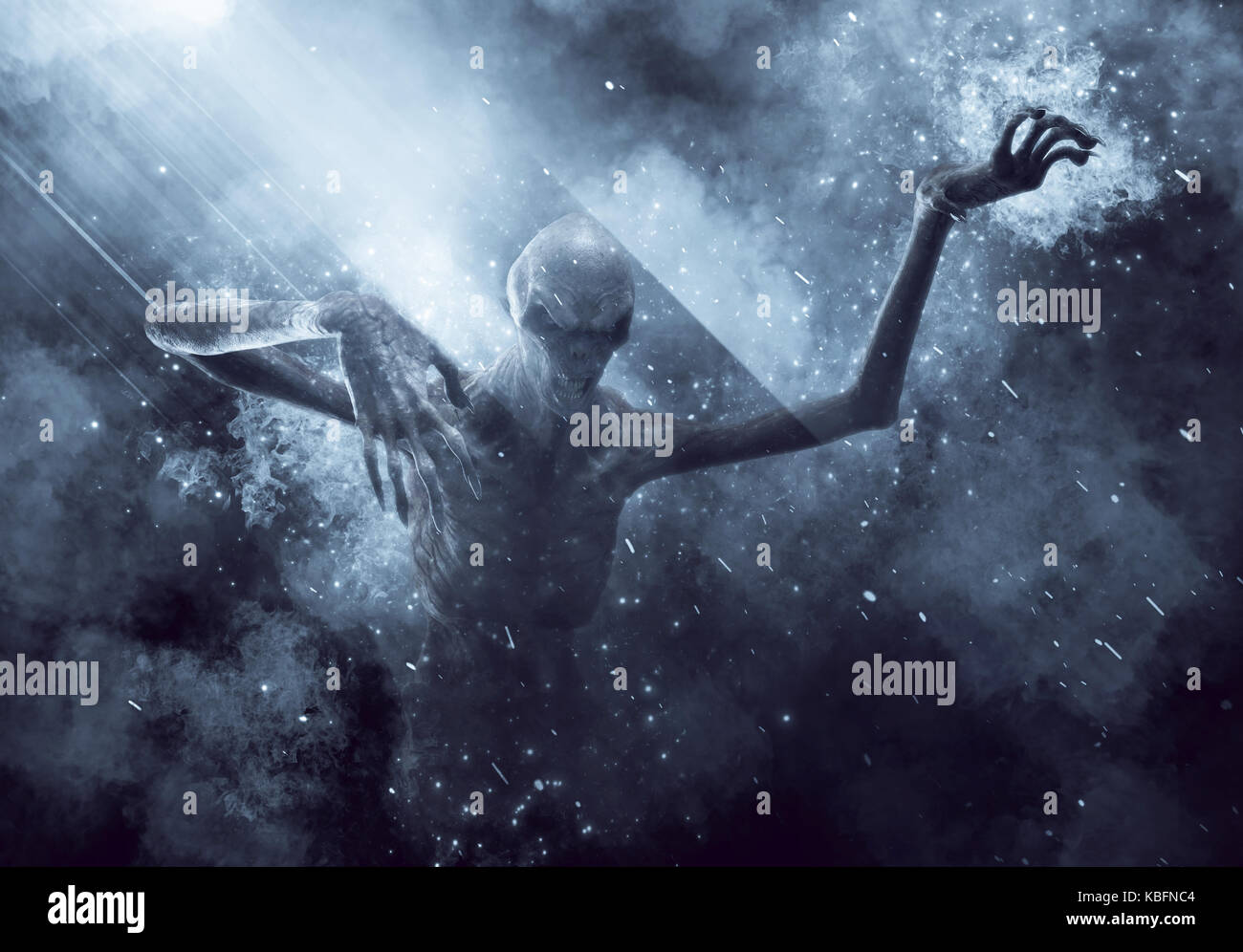 3D Illustration of a demon monster in the rays of light Stock Photo - Alamy