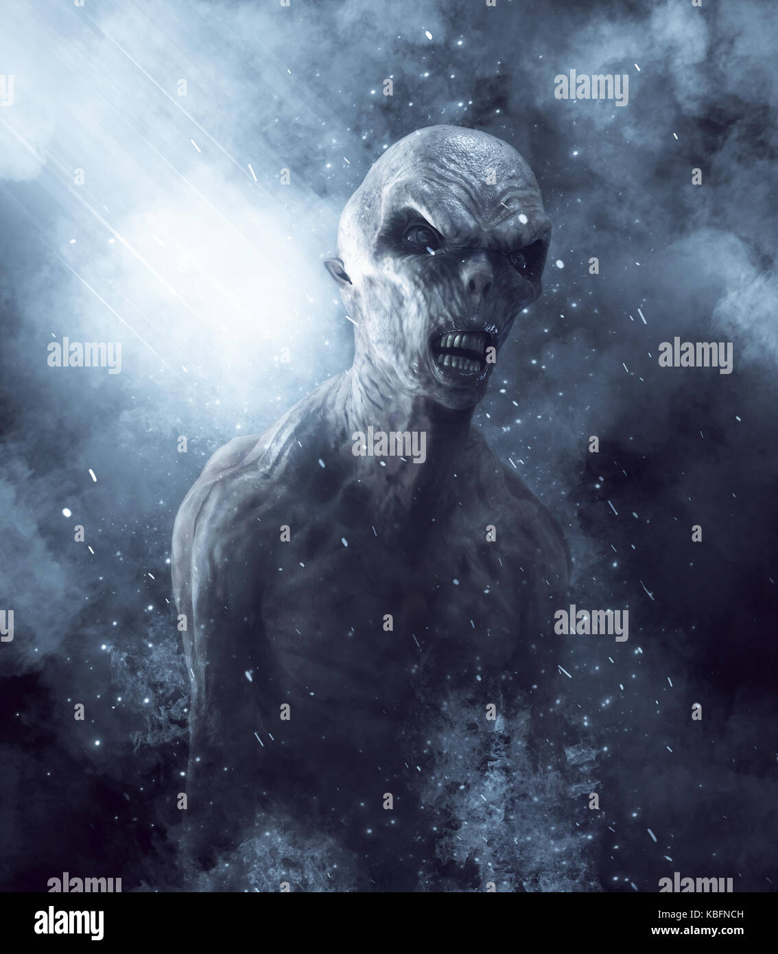 3D Illustration of a demon monster in the rays of light Stock Photo - Alamy