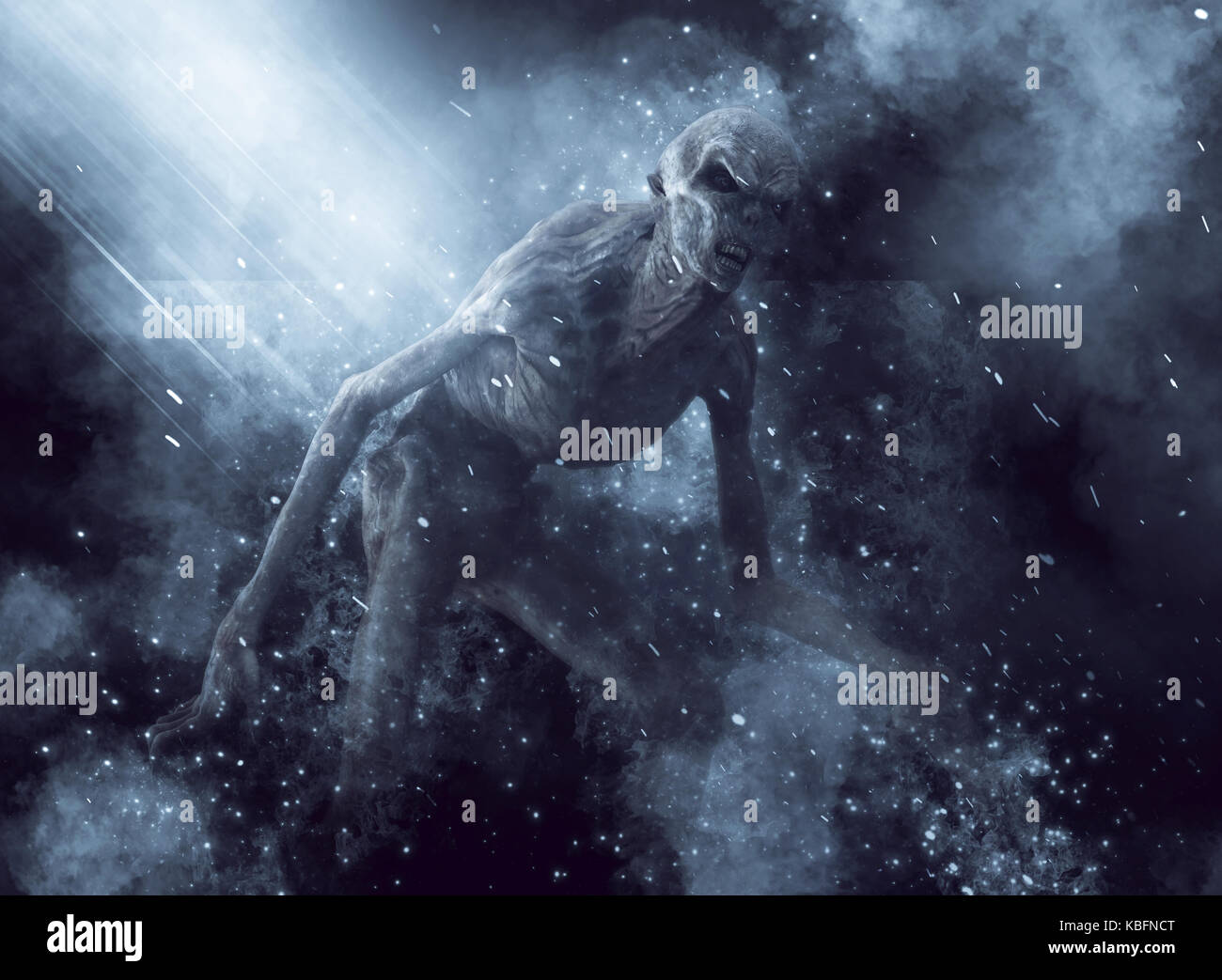 3D Illustration of a demon monster in the rays of light Stock Photo - Alamy