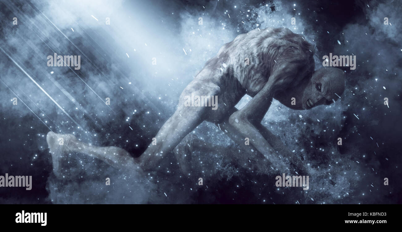 3D Illustration of a demon monster in the rays of light Stock Photo - Alamy