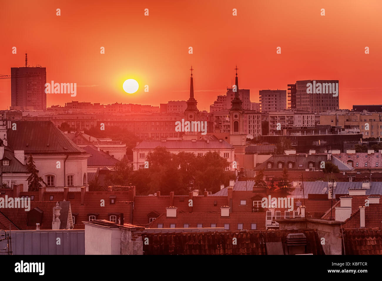 Warsaw, Poland: aerial view of downtown in the sunset Stock Photo - Alamy